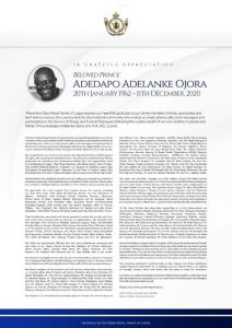 In Grateful Appreciation: Beloved Prince Adedapo Adelanke Ojora 20th ...